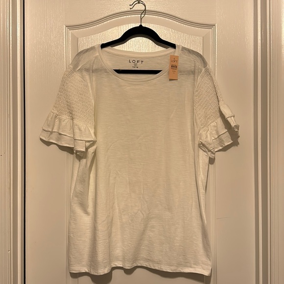 LOFT | Tops | Loft Plus White Tshirt Short Smocked Sleeve | Poshmark